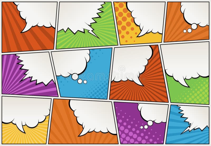 Comic Book Page with People Talking. Comic Strip Background with Speech ...