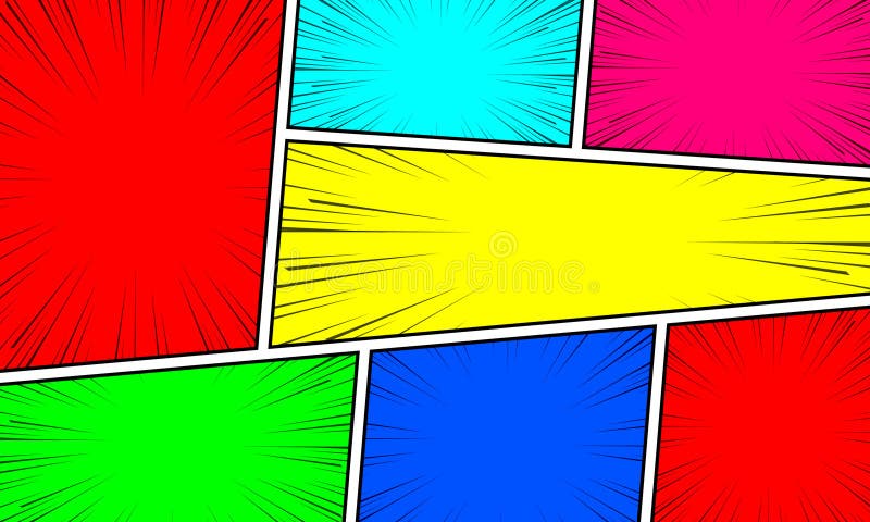 Comic Book Page Template with Radial Rays, and Halftone Effects in Pop ...