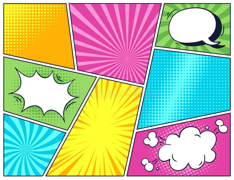 Comic Book Page Templates with Popart Design and Speech Bubbles Dialog ...