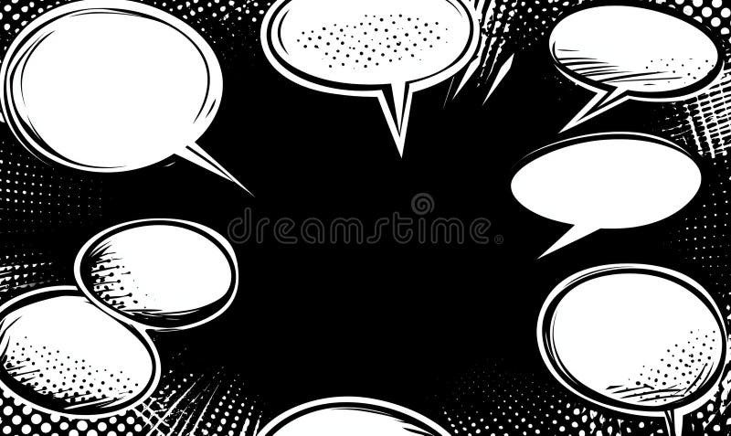 Comic Book Speech Bubbles on Black Background, Empty Dialogue Boxes for ...