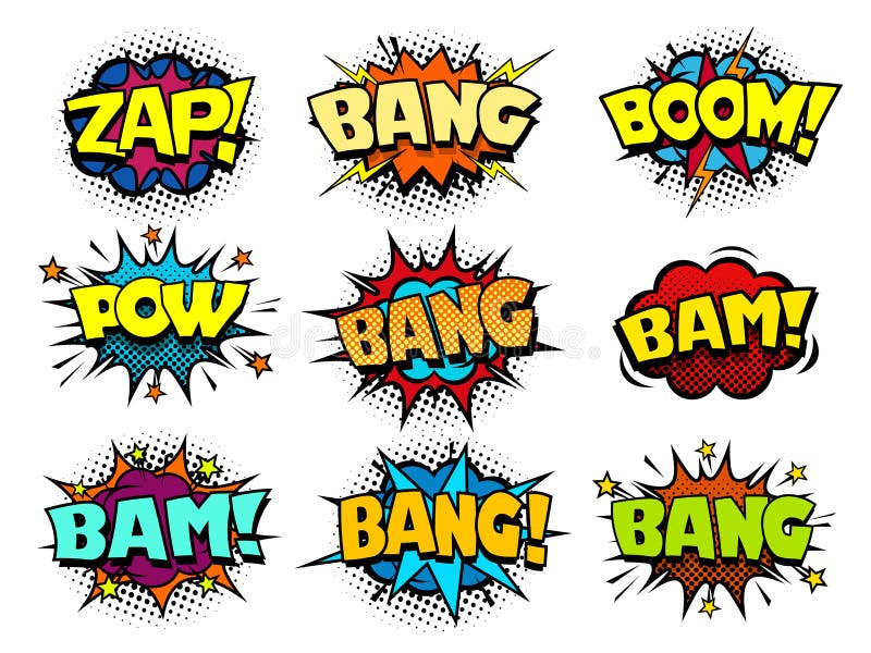Comic Book Speech Bubbles, Cool Blast and Crash Sound Effect Stock ...