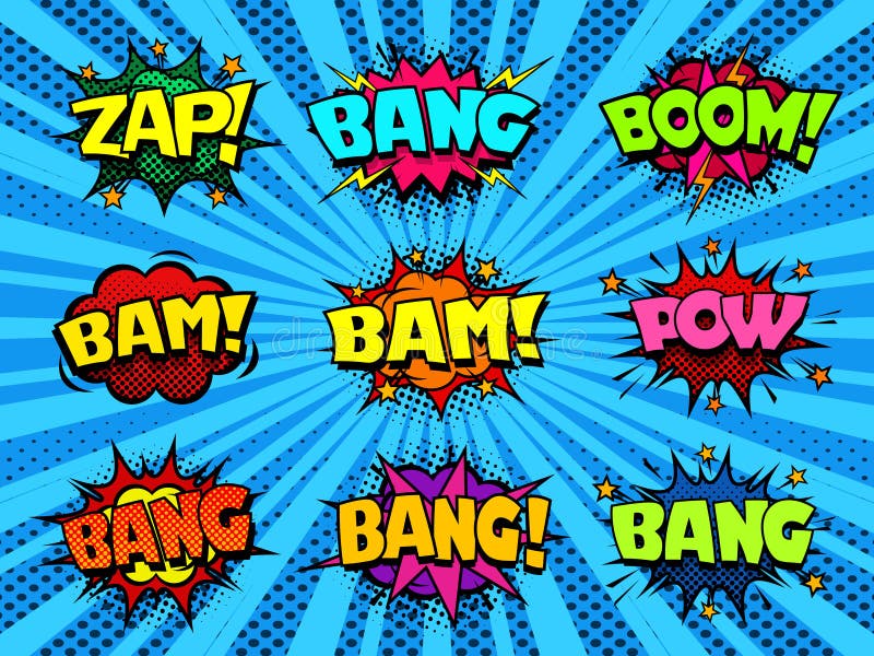 Comic Book Speech Bubbles, Cool Blast and Crash Sound Effect Stock ...