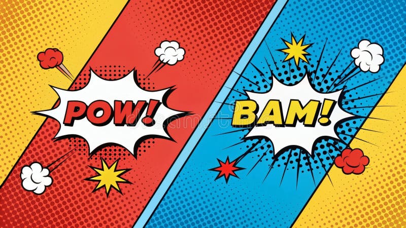 Pop Art Style Comic Book Background Colorful Speech Bubbles POW BAM ...