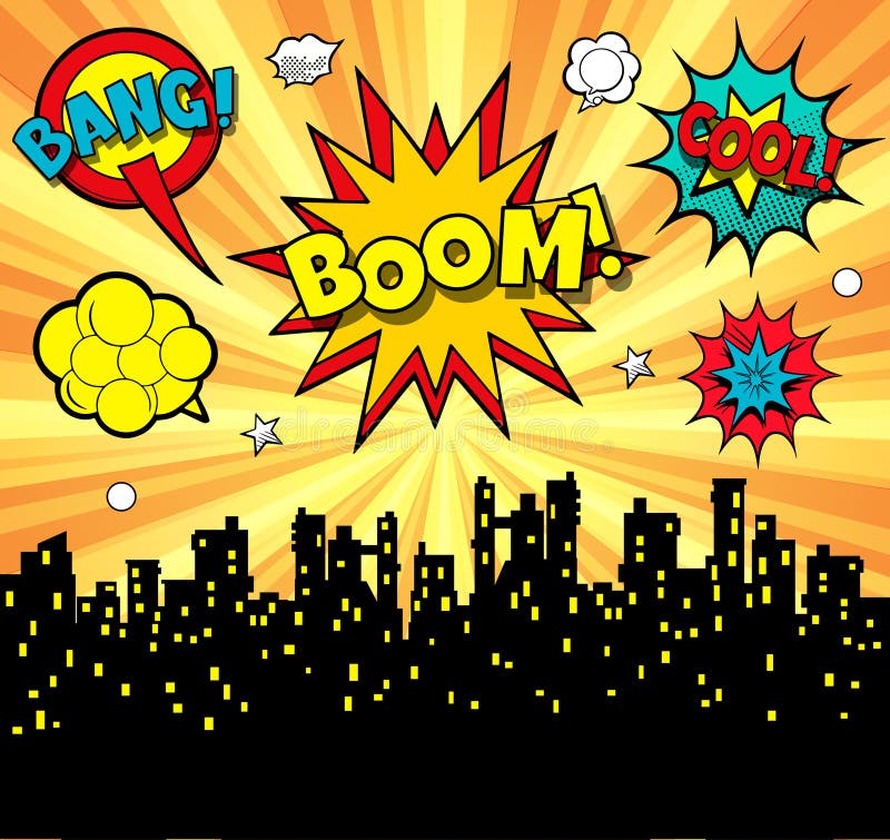 Comic Book Style Background Exploding Over City at Night Stock ...