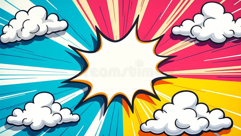 Comic Book Style Background with Speech Bubble and Clouds Stock ...