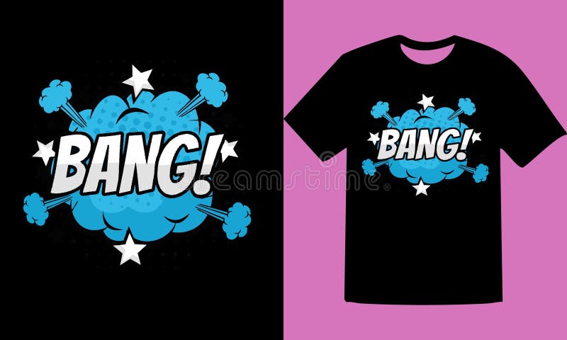 Comic Book Style Bang Explosion Graphic Design on Black T Shirt Mockup ...