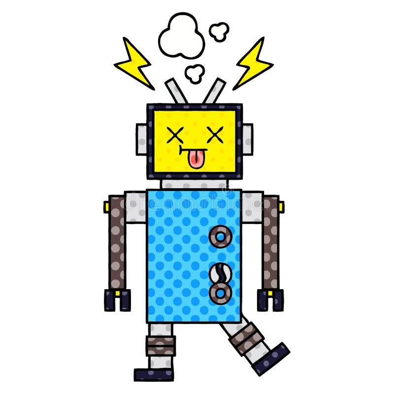 Comic Book Style Cartoon of a Robot Malfunction Stock Vector ...