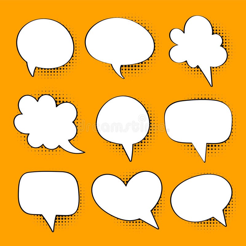 Comic Book Speech Bubbles with Halftone Shadow Effect Collection Stock ...