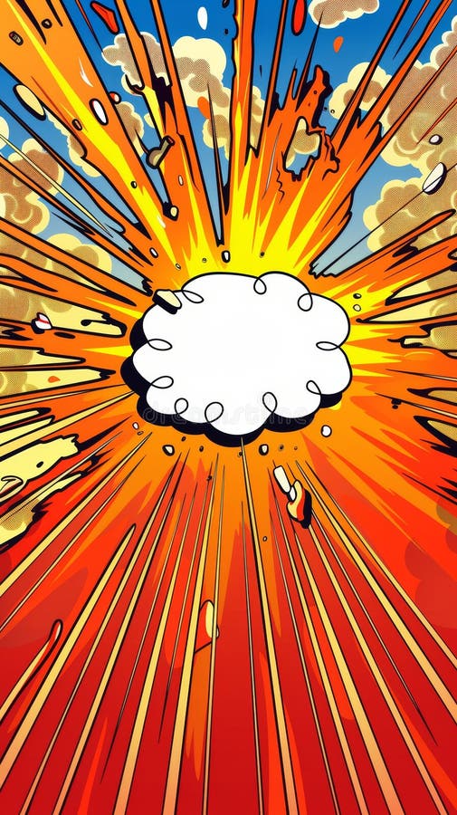 Comic Book Style Explosion with Orange and Yellow Rays, Dynamic Energy ...