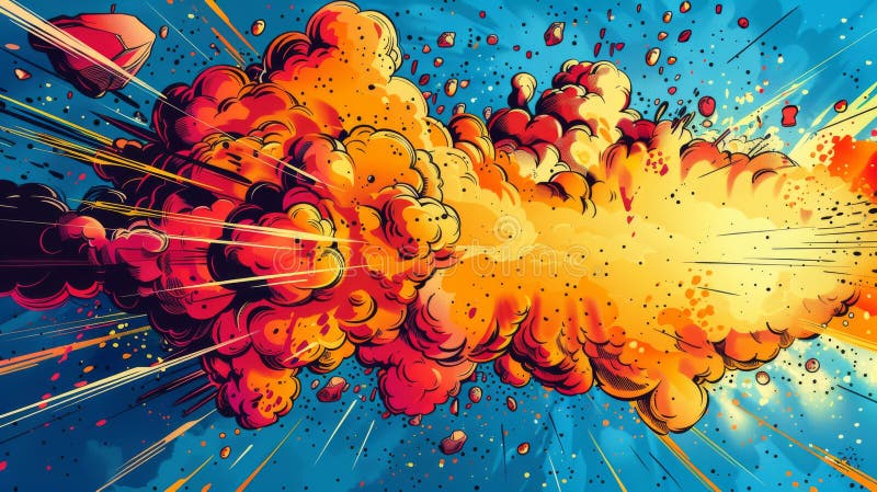 Comic Book Style Explosion with Vibrant Colors and Debris Stock Photo ...