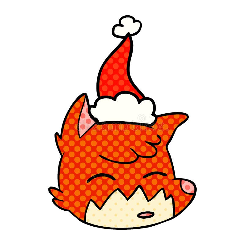 Comic Book Style Illustration of a Fox Face Wearing Santa Hat Stock ...