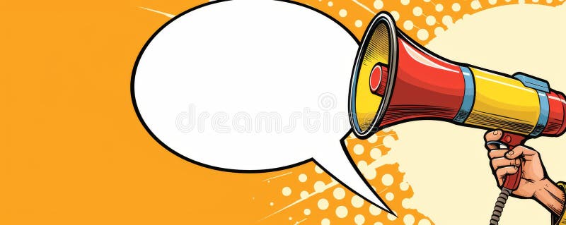 Comic Book Style Illustration with Hand Holding Megaphone and Speech ...