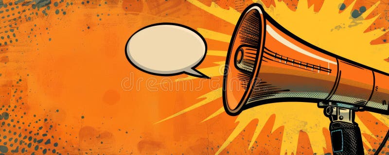 Comic Book Style Illustration of a Megaphone with Speech Bubble on ...