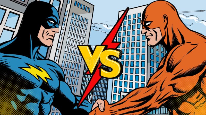 Comic Book Style Illustration of Two Superheroes Fighting. Stock ...
