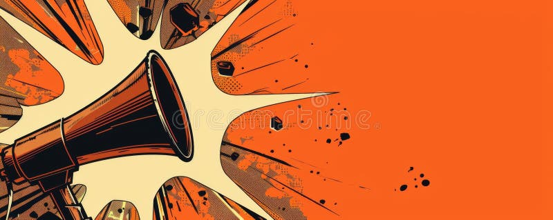 Comic Book Style Megaphone Illustration with Bright Orange Background ...