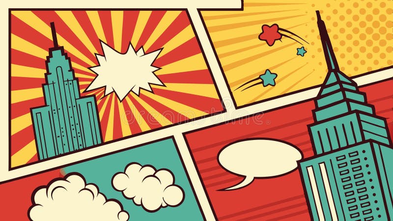 Comic Book Style Panels with Cityscape Illustration Vector Design ...