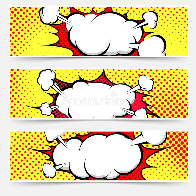 Pop-art Comic Book Style Yellow Header Set Stock Vector - Illustration ...