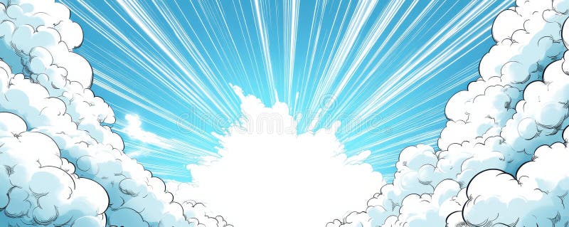 Comic Book-style Sky Scene with Dramatic White Clouds and Vivid Blue ...