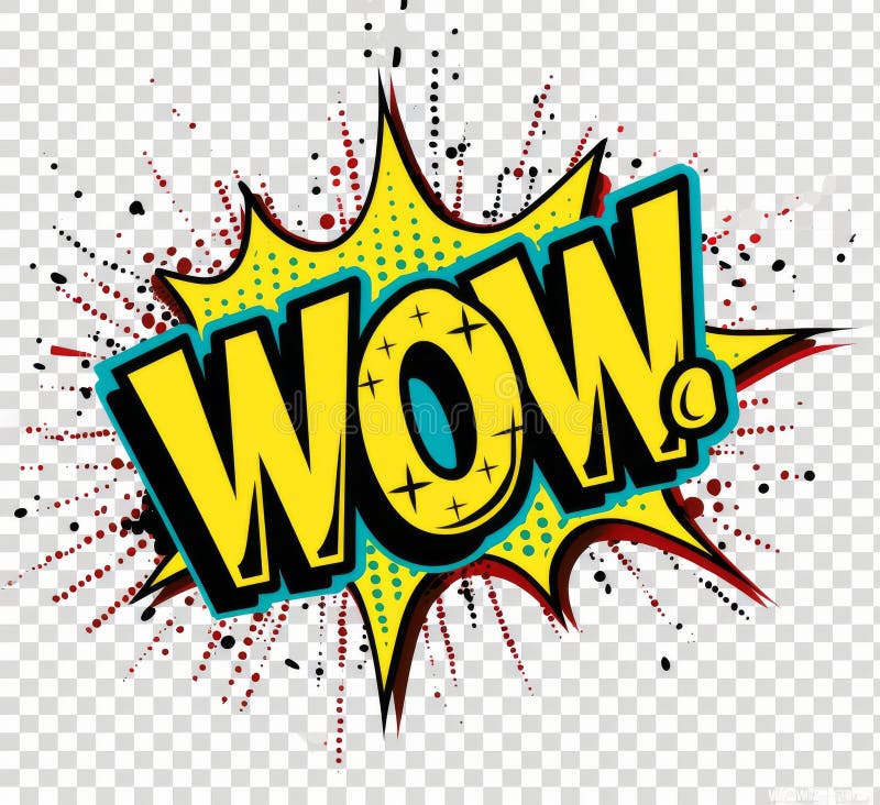 Comic Book Style WOW Text with Splash Effect on Transparent Background ...