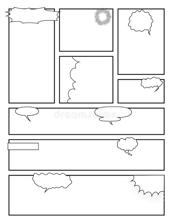 Comic Book Template Drawing Stories Halftone Effects Speech Bubbles ...