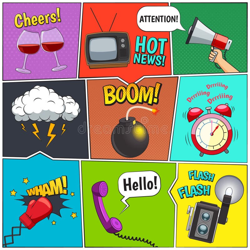 Comic Books Colorful Panels Design Set Stock Vector - Illustration of ...