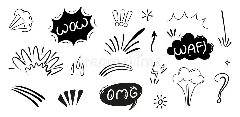 Comic Boom Effects in a Continuous Line Art Style. Includes Speech ...