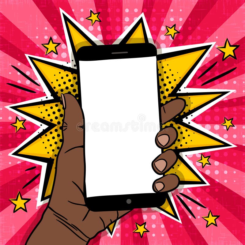 Comic Bright Banner with Mobile Phone in Black Hand Stock Vector ...