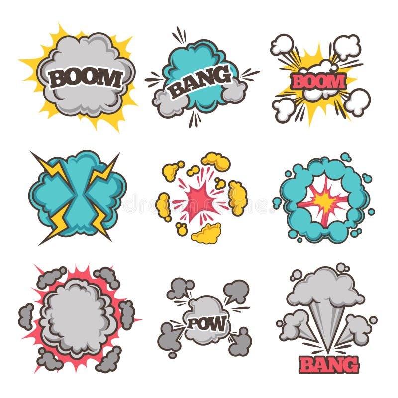 Comic Bubble Clouds of Vector Cartoon Text Exclamations Boom, Bang ...