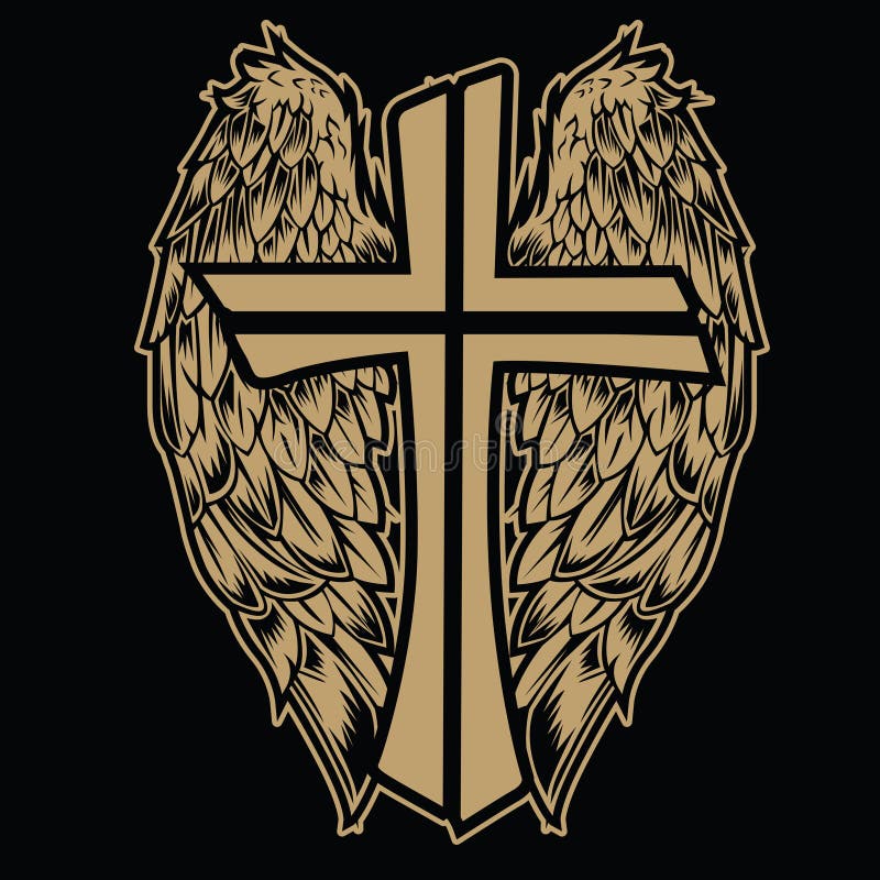 Christian Cross Wing Graphic Detailed Angel or Bird Wings Vector ...