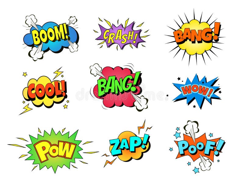Collection Multicolored Comic Sound Effects Stock Vector - Illustration ...