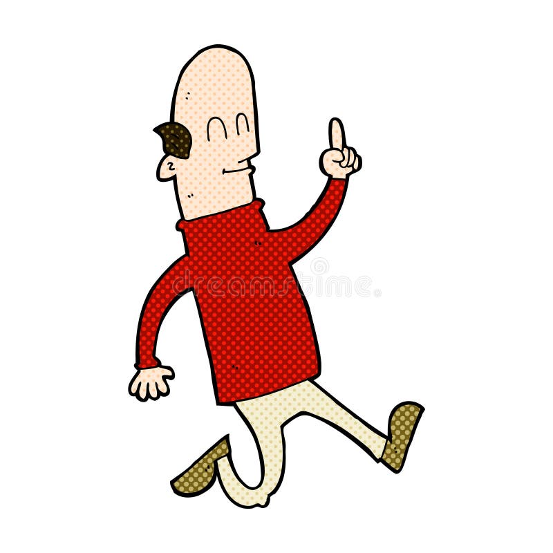 Comic Cartoon Bald Man with Idea Stock Illustration - Illustration of ...
