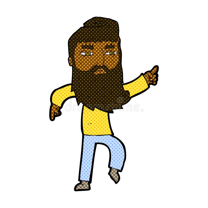Comic Cartoon Bearded Man Pointing the Way Stock Illustration ...