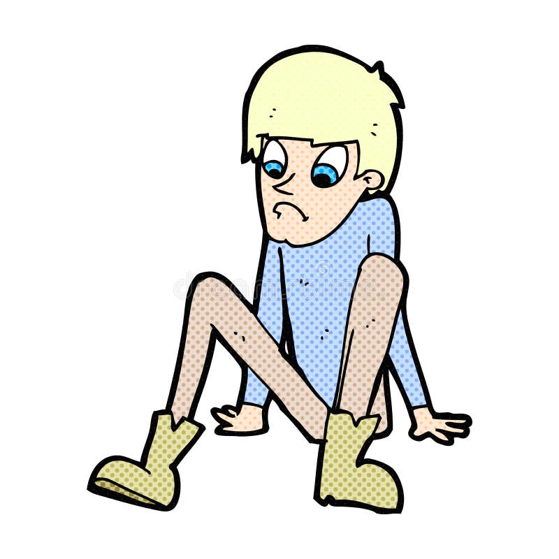 Comic Cartoon Boy Sitting on Floor Stock Illustration - Illustration of ...