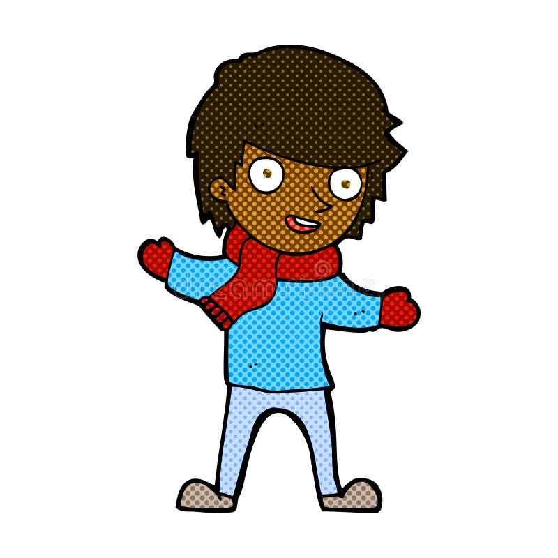 Comic Cartoon Boy in Winter Clothes Stock Illustration - Illustration ...