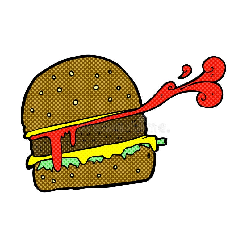 Comic cartoon burger stock illustration. Illustration of crazy - 52879878