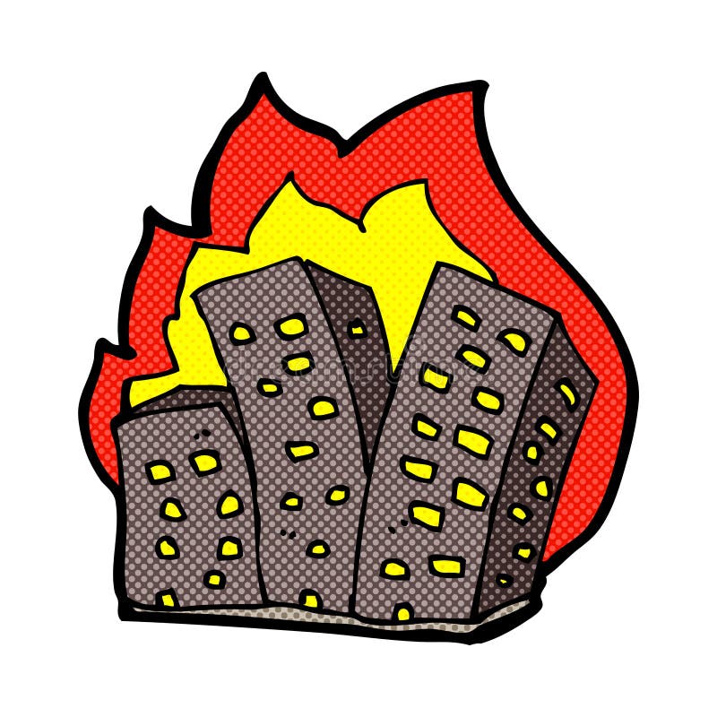 Comic Cartoon Burning Buildings Stock Illustration - Illustration of ...