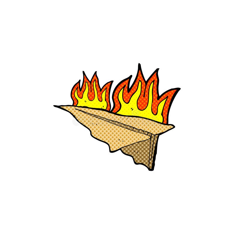 Comic Cartoon Burning Paper Aeroplane Stock Illustration - Illustration ...