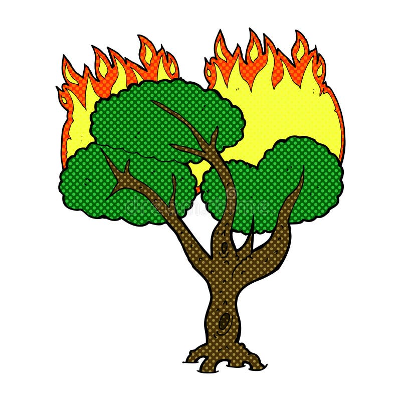 Comic cartoon burning tree stock illustration. Illustration of cartoon ...