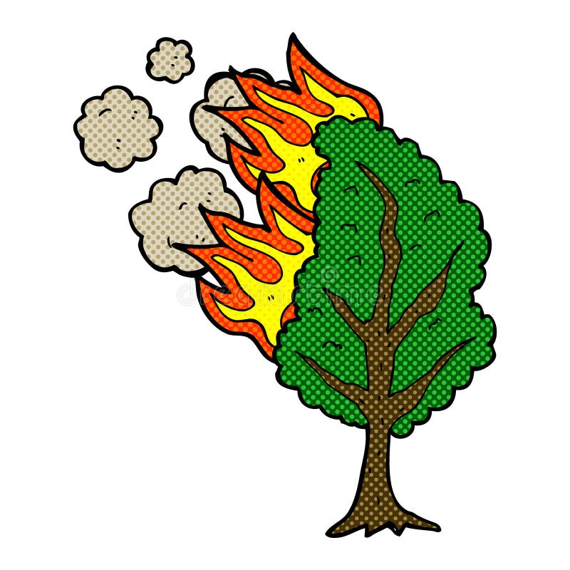 Comic cartoon burning tree stock illustration. Illustration of style ...