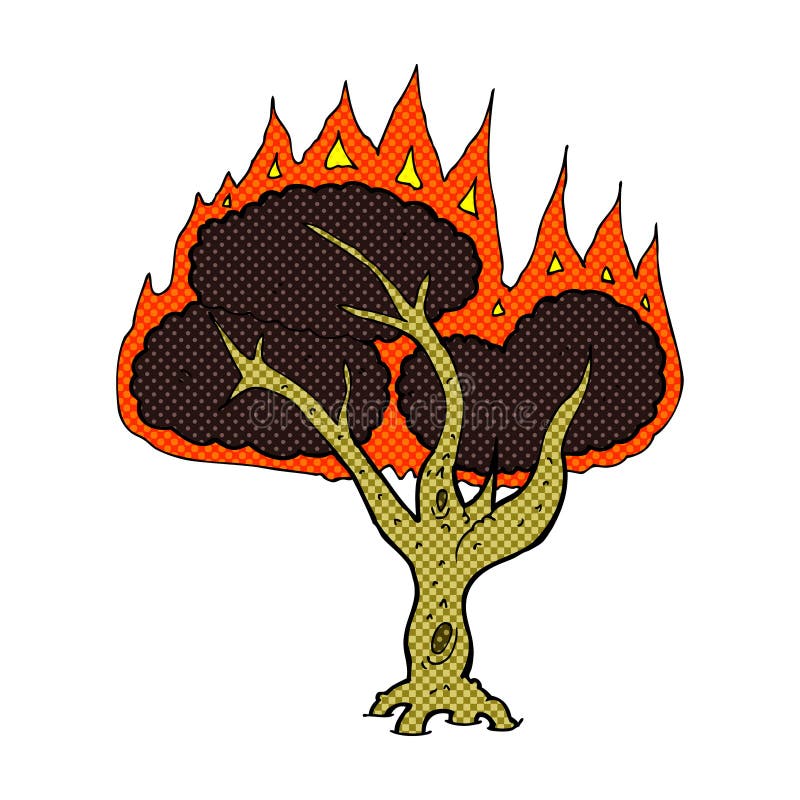 Comic cartoon burning tree stock illustration. Illustration of drawn ...