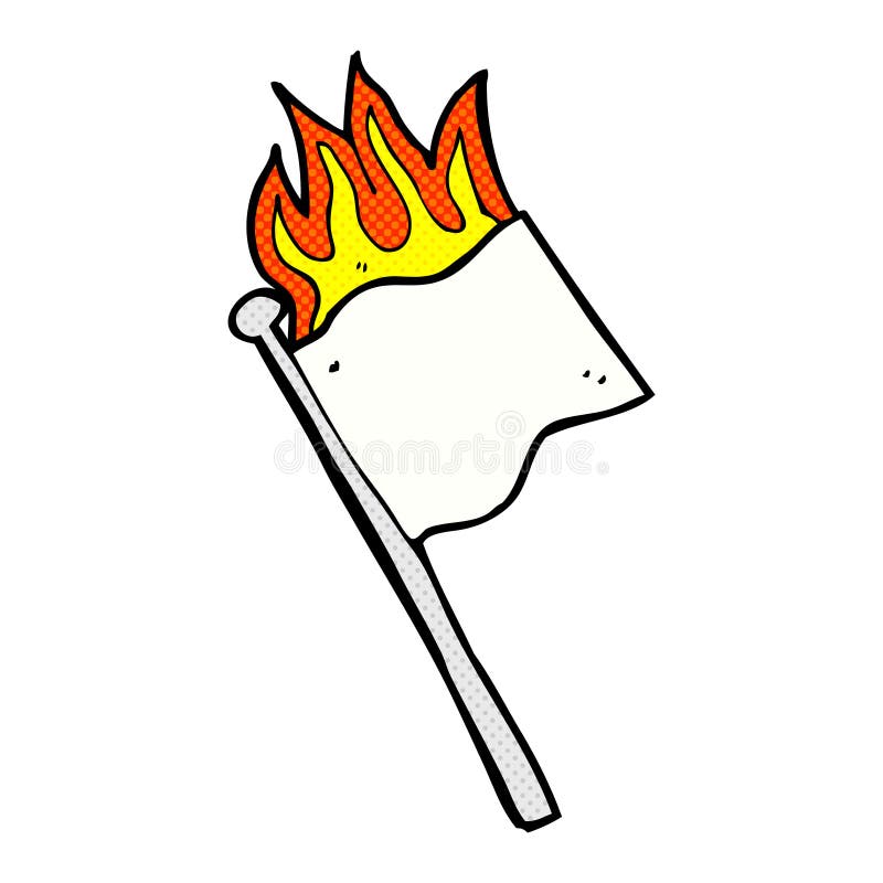 Comic Cartoon Burning White Flag Stock Illustration - Illustration of ...