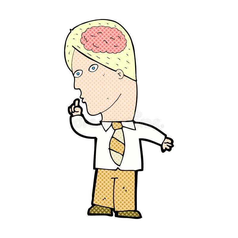 Comic Cartoon Businessman with Huge Brain Stock Illustration ...