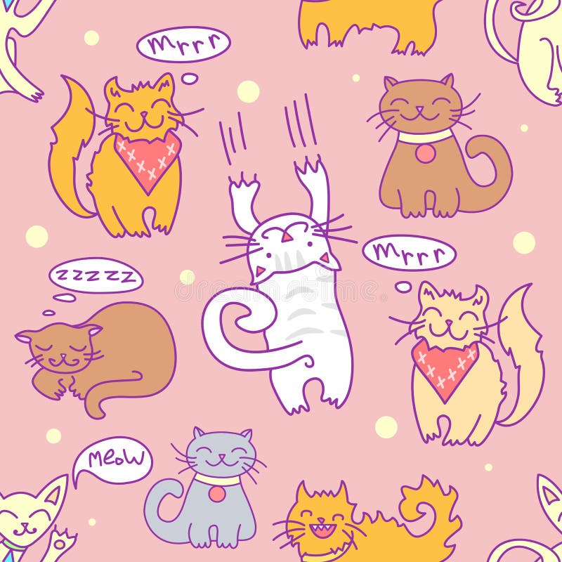 Comic Cartoon Cats Seamless Pattern. Simply Editable Vector Texture for ...