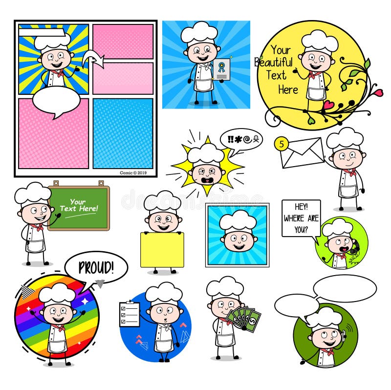 Comic Cartoon Chef Characters - Set of Concepts Vector Illustrations ...
