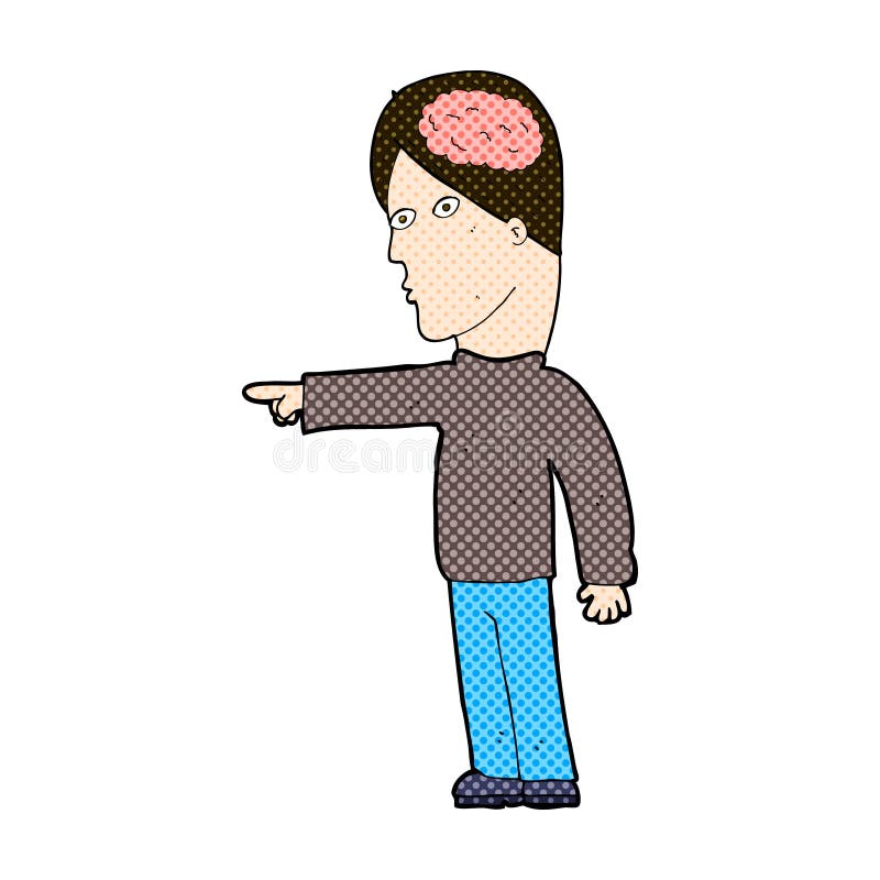 Comic Cartoon Clever Man Pointing Stock Illustration - Illustration of ...