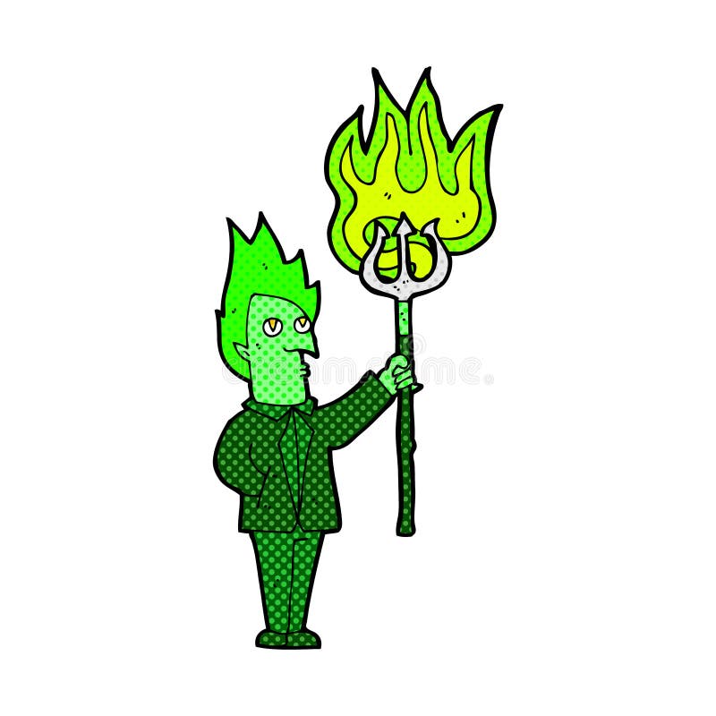Comic Cartoon Devil with Pitchfork Stock Illustration - Illustration of ...