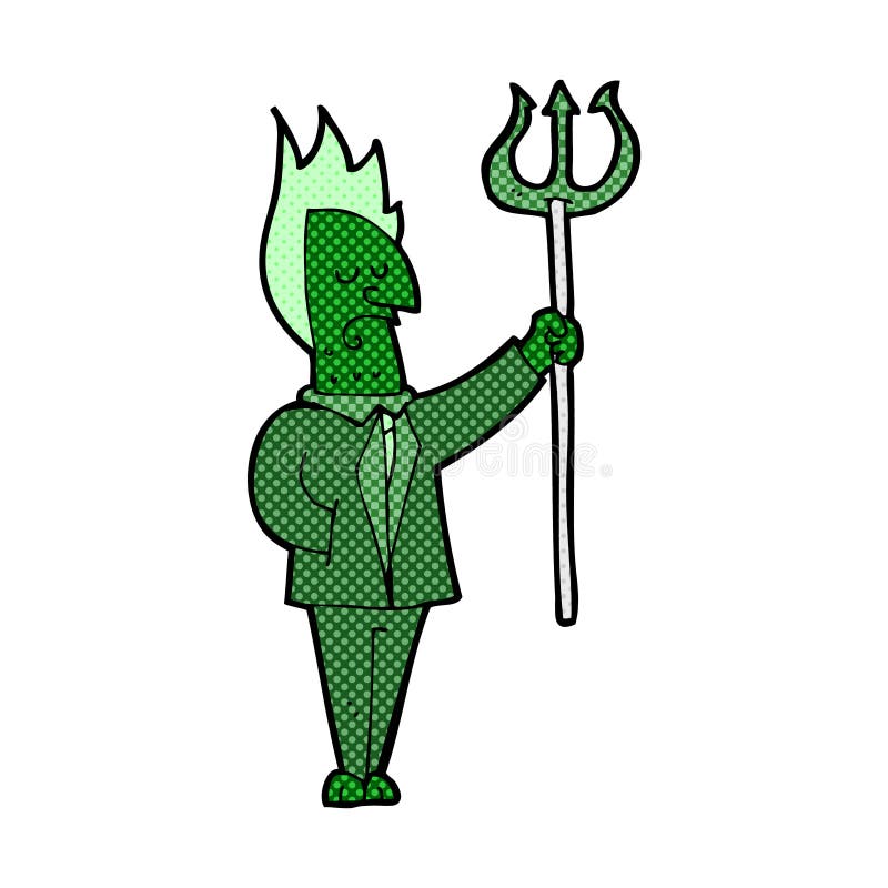 Comic Cartoon Devil with Pitchfork Stock Illustration - Illustration of ...