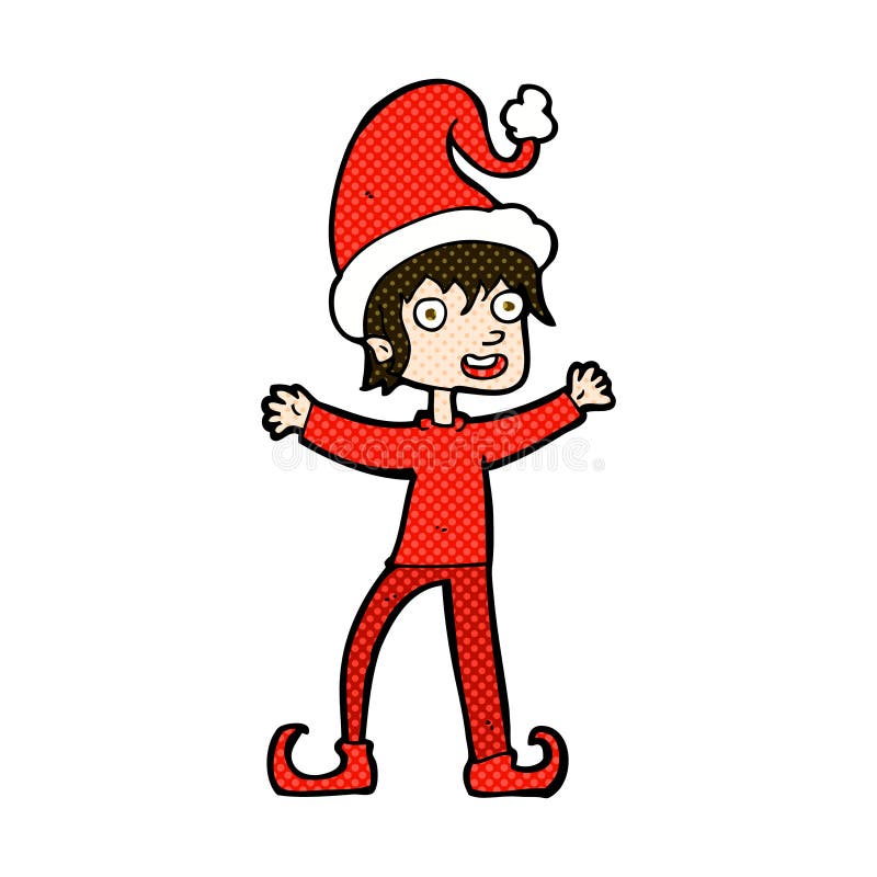 Comic Cartoon Excited Christmas Elf Stock Illustration - Illustration ...