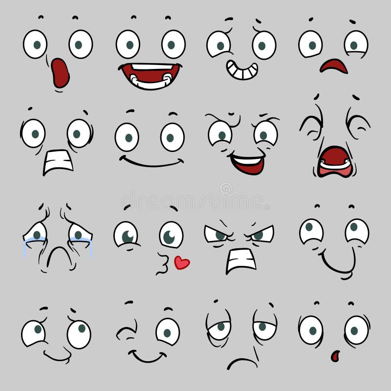 Comic Cartoon Faces with Different Emotions. Vector Illustration Stock ...