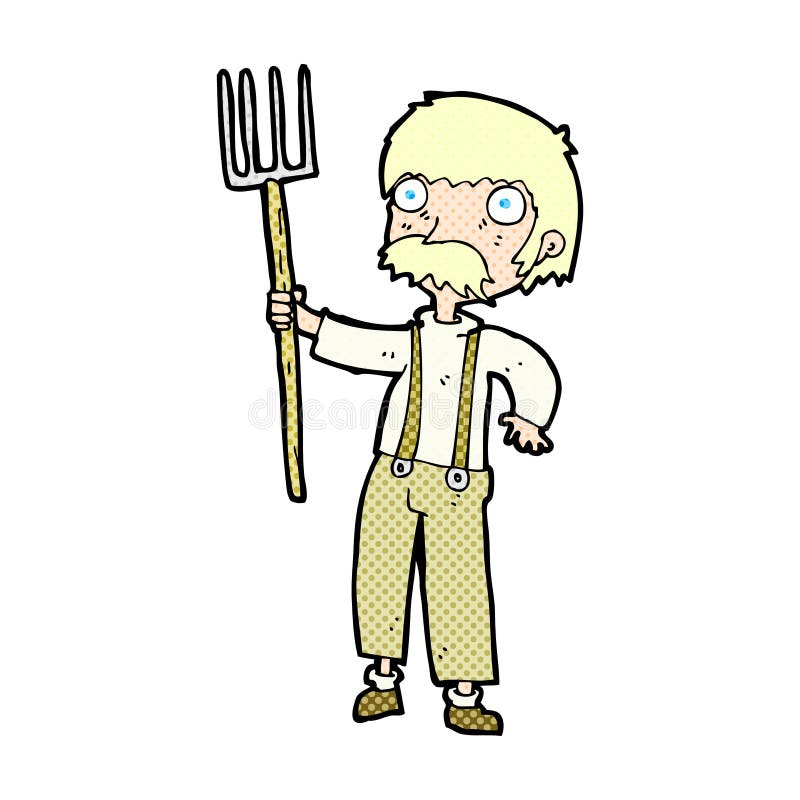 Cartoon Farmer with Pitchfork with Speech Bubble Stock Illustration ...
